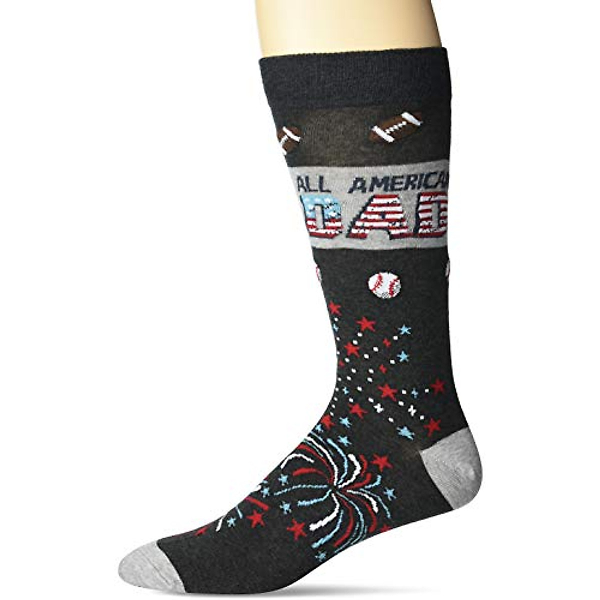 K. Bell Men's Classics Novelty Crew Socks, All American Dad (Black Heather), Shoe Size: 6-12