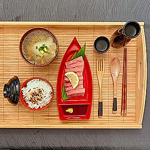 JapanBargain 2385, Set of 2 Sushi Boats Japanese Sashimi Sushi Serving Plate Snack Plate Appetizer Dishes Chip and Dip Plate, 10 inch, Black and Red Color