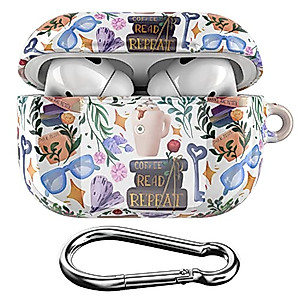 Hard Case Compatible with AirPods Pro 2 | AirPods Pro | AirPods 3 gen 2 1 Design Coffee Read Repeat Shockproof Hook Portable Cute Books Earpods Floral Nerdy Cover Protective Plastic with Keychain