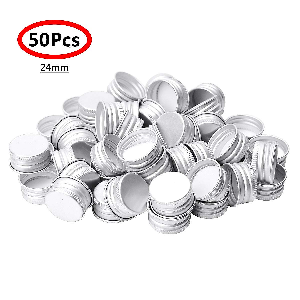 Aislor Aluminum Tins Cans Screw Top Round Steel tins Cans with Screw Lid Screw Lid Containers Cap Lid Silver 24mm