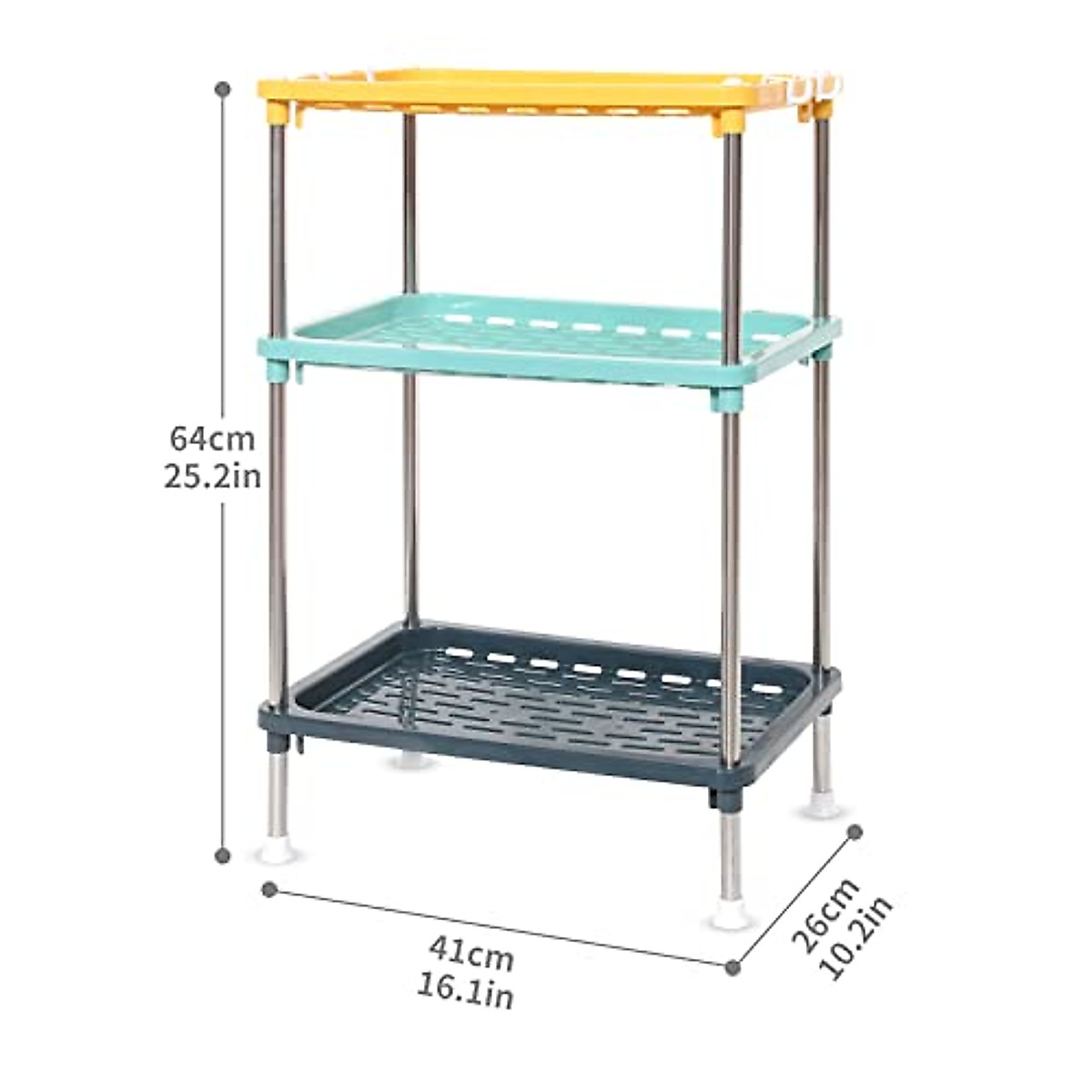 ruishetop Multicolor Plastic Storage Rack Easy Assembly Space Saving for Kitchen Laundry Room Bathroom (3-Tier)
