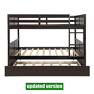 AOOMEEC Higher Quality and Stronger Solid Wood Bunk Bed Full Over Full with Trundle for Kids Teens Boys Girls Adults, Thicken More Stable Full Over Full Bunk Bed Frame, Easier to Assemble (Espresso)