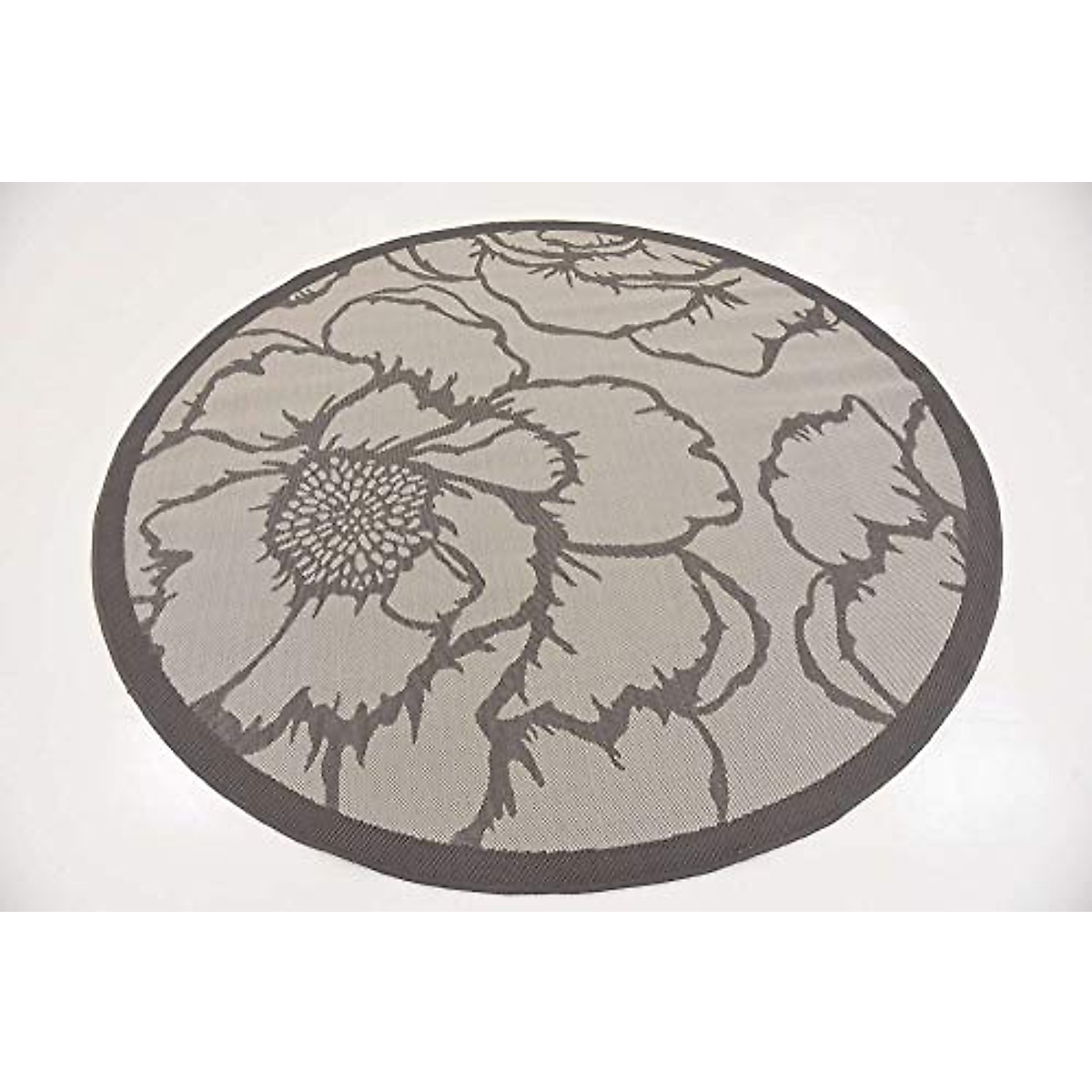 Unique Loom Outdoor Botanical Collection Area Rug - Rose (6' 1" Round, Gray/ Silver)