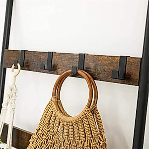 FCMLD Rustic Slanted Ladder Shelf, Towel Rack, 5 Tier, 65cm Width, Steel Frame, for Blankets, Towels, Scarves