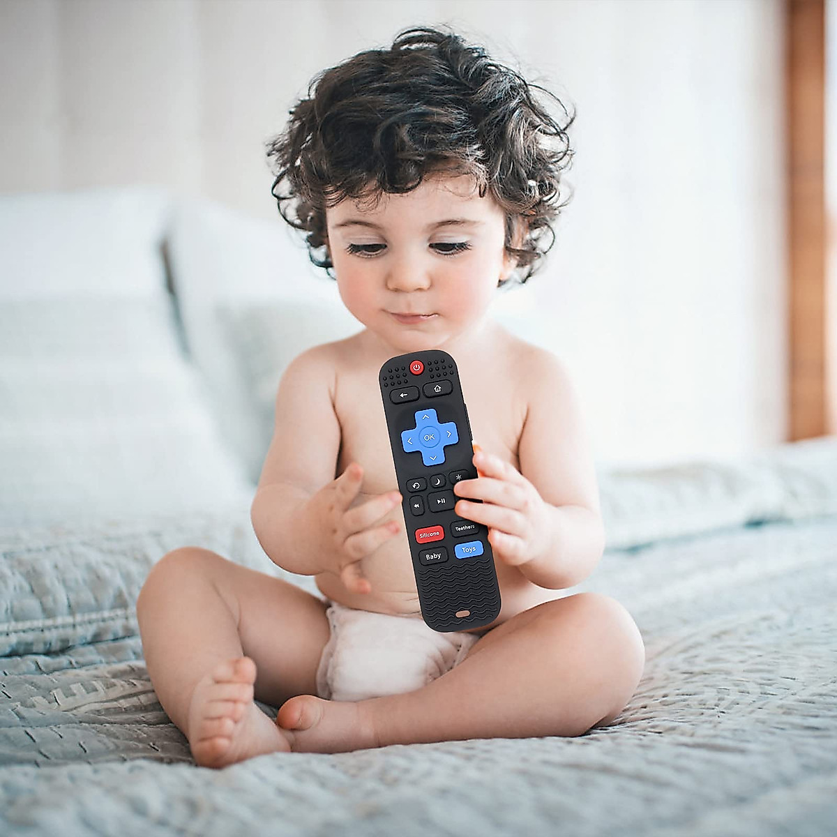 Eascrozn Baby Teething Toys Set of 2, Remote Control Shape Teethers for Babies 6-12 Months Chew Toys, BPA Free, Soft Silicone Teether Sensory Exporation and Teething Relief Baby Toys