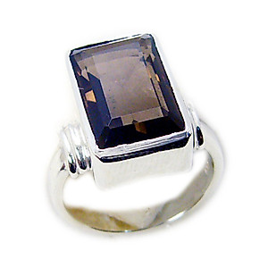 55Carat Natural Smoky Quartz Silver Ring for Women Square Stone Handmade Size 4,5,6,7,8,9,10,11,12