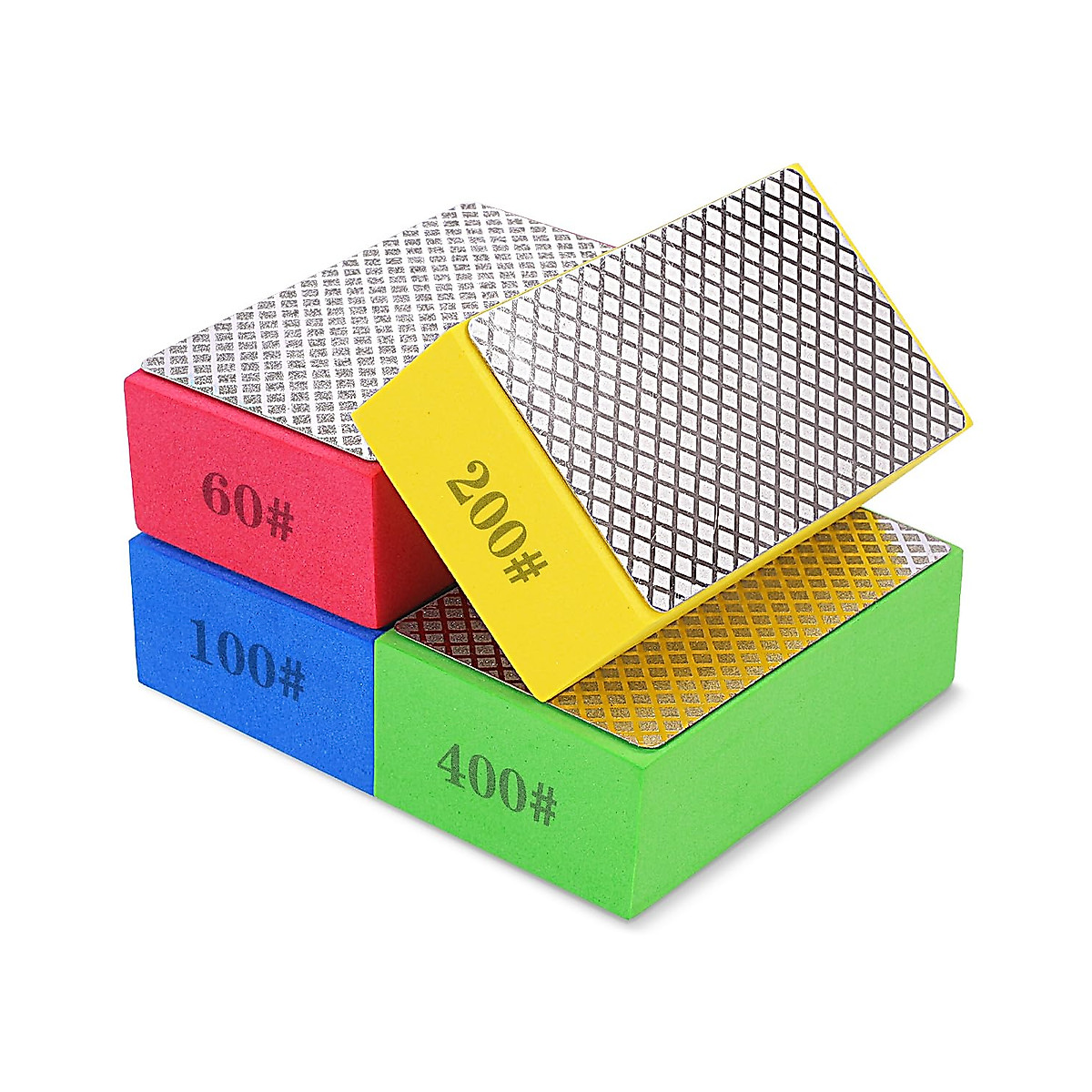 4 Pack Diamond Hand Polishing Pads, Diamond Sanding Pads Assortment, Diamond Sandpaper with High-Density Sponge, Diamond Polishing Pads, for Wood Tile Glass Stone(60/100/200/400 Grit)