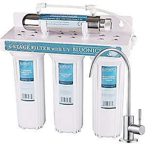 Bluonics 4 Stage Drinking Water Filter UV Ultraviolet Light Purifier for Under Sink Filtration System