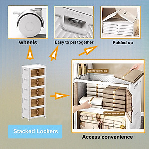 MECOLOR 11.7 Gal Large Storage Bins with Wheels, Foldable storage Box,Dorm Room Essentials(5 pack)