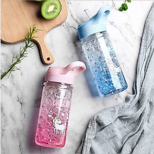 ANNAKIKI Unicorn Water Bottles for Girls, Cute Girls Water Bottles for School, Girls Unicorn Water Bottle with Straw and Safety lock, 400ML/13.5oz Kids Water Bottles for School Kids Girls, Pink