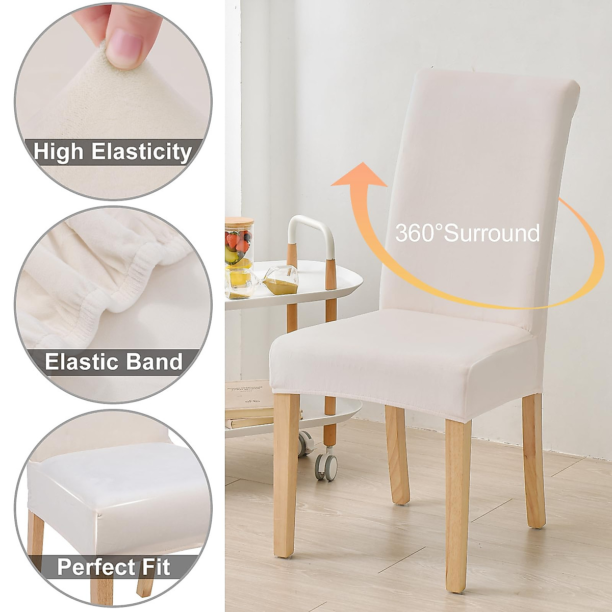Smiry Velvet Stretch Chair Covers for Dining Room Set of 2, Soft Fit Removable Washable Kitchen Parsons Chair Slipcover Protector, Cream