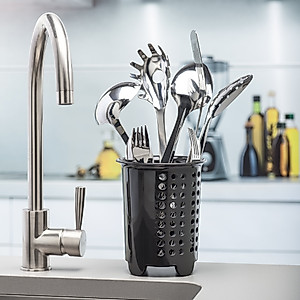 Zeal G231T Melamine Cutlery Drainer/Utensil Pot Dark Grey, 14 x 14 x 17 cm