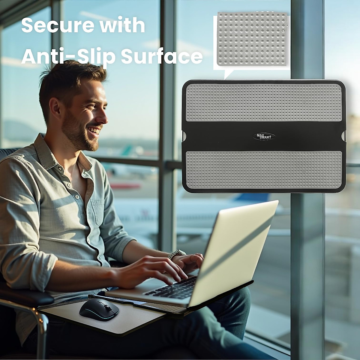 MAX SMART Portable Laptop Lap Pad, Laptop Desk with Retractable Mouse Tray, Anti-Slip Heat Shield Notebook Computer Stand Table, Working Station for Home, Office, Recliner, Business and Travel