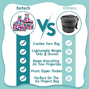 Katech Knitting Tote Bag Lightweight Travel Knitting Yarn Storage Bag Organizer Empty Portable Knit Wrist Bag for Holding Yarn, Crochet Hooks, Crochet Needles, Knitting and Crochet Supplies