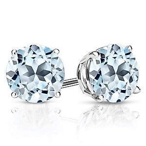 Gem Stone King 925 Sterling Silver Sky Blue Topaz Stud Earrings For Women (3.40 Cttw, Gemstone Birthstone Round 7MM)