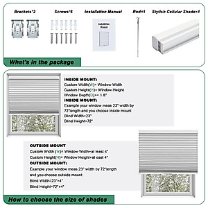 Toanture Custom Cordless Cellular Blinds, Easy to Install Blackout Honeycomb Window Blinds for Shades, Thermal Insulated Honeycomb Blinds for Bedroom, Office(White,Custom Size)
