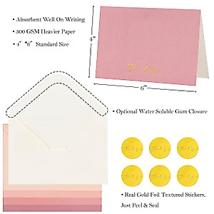 Crisky Shade of Dusty Rose Thank You Cards (50 Pack) with Craft Envelopes & Stickers Printable Greeting Cards Bulk for Birthday, Baby Shower,Bridal Shower, Wedding, Graduation.