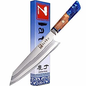 Zlatko Chef Knife, Japanese Chef Knife, 8 Inch Hand Forged Kiritsuke Chef Knife, 440C High Carbon Stainless Steel Ultra Sharp Chef's Knife With Gift Box (Maple & Resin Handle)