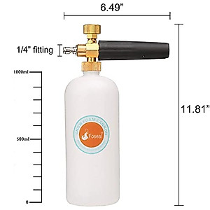 Foseal Adjustable Snow Foam Cannon with Heavy Duty Brass Knob, 1/4" Quick Release Foam Blaster for Pressure Washer Gun, 1L Bottle