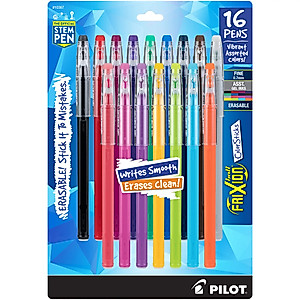 PILOT FriXion ColorSticks Erasable Gel Ink Stick Pens, Fine Point, Assorted Color Inks, 16-Pack (10367)