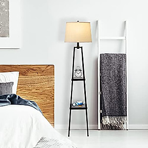 Catalina Lighting 21405-000 Modern Metal Etagere Floor Lamp with Shelves and Linen Shade, 58", Black