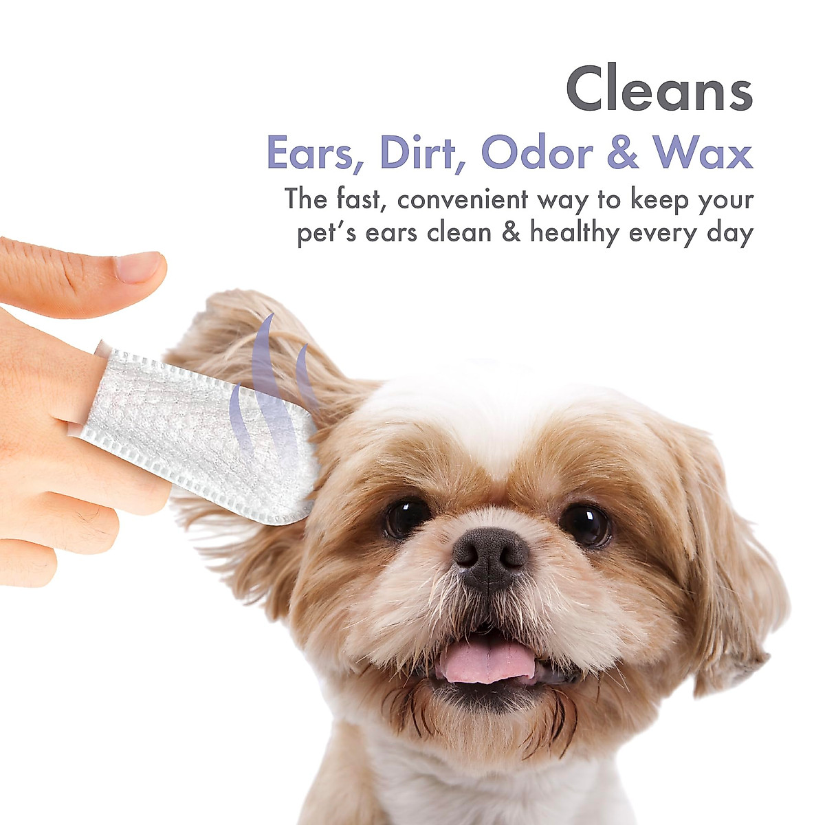 Petkin Fingertip Ear Wipes for Dogs and Cats, 50 Finger Wipes - Slip-On, Snug Fit, Micro-Bristle Fabric - Cleans Ears, Dirt, Odor and Wax - Convenient, Ideal for Home and Travel - Fresh Scent
