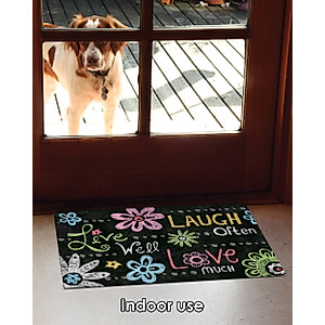Toland Home Garden 800184 Live Laugh Love Chalkboard Flower Door Mat 18x30 Inch Outdoor Doormat for Entryway Indoor Entrance