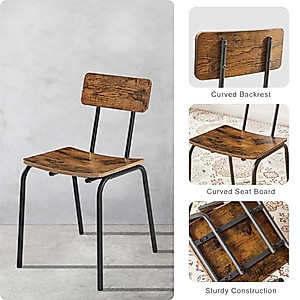 PKUGU Dining Table and Chair Set, Kitchen Table and Chairs for 4, Kitchen & Dining Room Tables, Farmhouse Kitchen Tables, Rectangle Dining Tables, 4 Chairs with Curved Back, Rustic Brown+Black