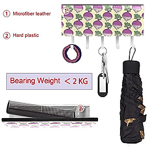 Leather Hook Rack Rail Wall Mounted, Rutabaga Vegetable Pattern Coat and Hat Self Adhesive Hooks up for Hanging Pant Towel Key Purse Kitchenware