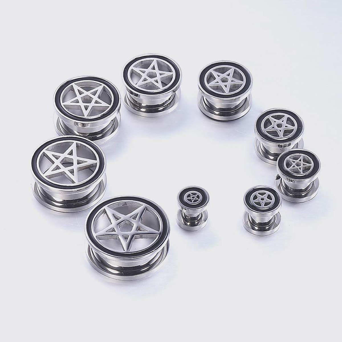 ZS Pentgram Star Ear Plug Tunnels Piercing 316L Stainless Steel Expander for Ear Body Piercing (Gauge=0g(8mm))