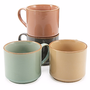 American Atelier Stackable Coffee Mugs Set | Ceramic Multi-Color 4 Cups for Kitchen Countertop, Tabletop, Island, or Café Display | Gift for Tea & Coffee Lovers (16-Ounce) (Light)