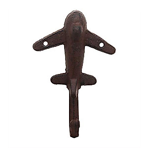 Retro Cast Iron Airplane Wall Hook, Antique Brown, Set of 3
