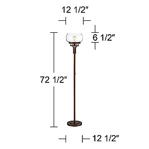 Franklin Iron Works Luz Modern Industrial Edison Bulb Floor Lamp Torchiere 72.5" Tall Oil Rubbed Bronze Clear Glass Standing Bright Lighting for Living Room Reading House Bedroom Home Office