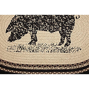 VHC Brands Sawyer Mill Charcoal Farmhouse Animal Design Area Entry Dining Room Living Room Kitchen Floor Cover Oval Jute Rug w/ Rug Pad 20x30 Pig