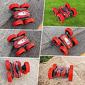 Sakiyr Remote Control Car RC Stunt Car Toy for Kids, 4WD 2.4Ghz Double Sided 360° Rotating RC Car for Boys (Red)