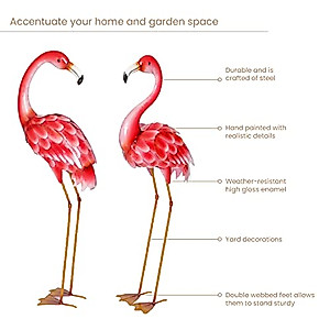 Bits and Pieces - 35 ½” Tall Metal Flamingo Garden Statues - Yard Decorations - Outdoor Sculptures - Garden Decoration - Flamingo Yard Art - Set of 2