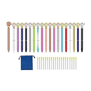 Big Diamond Pen 20 Pieces Rhinestones Crystal Metal Ballpoint Pens Black Ink With 20 Pack 3.2'' Ballpoint Pen Refills, Different Colors (20Pcs Big Diamond Pen)