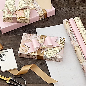 Hallmark Pastel Wrapping Paper Bundle with Cutlines on Reverse (6 Rolls: 130 Square Feet Total) Pink, Gold, Blue for Birthdays, Weddings, Bridal Showers, Baby Showers and More