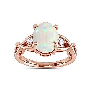 GEMVIO Collection 1 1/4 CT 7X9MM Oval Cut Natural White Opal Gemstone With Diamond Accent in 14K Rose Gold Over Sterling Silver Infinity Heart Engagement Wedding Ring Gifts for Women(1.25Cttw)-9
