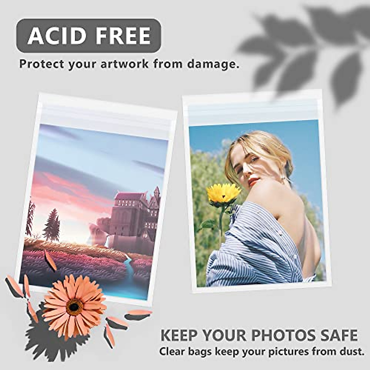 Somime 100 Pack Acid-Free Crystal Clear Sleeves Storage Bags for 8x10 Art Prints/Pictures/Photos/Framing Mat Mattes (Bag Size: 8 1/2” x 10 3/7”)