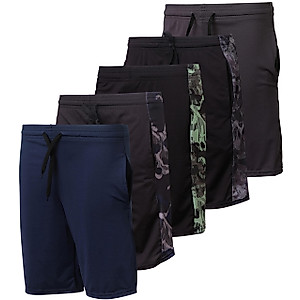 Real Essentials Dry Fit Dri-Fit Big Boys Girls Youth Clothing Active Athletic Performance Basketball Soccer Tennis Exercise Summer Activewear Gym Teen Running Shorts, Set 8, L (12/14), Pack of 5