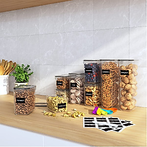 Tiawudi Airtight Food Storage Containers, 16pcs Plastic Containers for Kitchen Organization, Pantry Organization and Storage, Ideal for Spaghetti, Cereal, Flour & Sugar, with Labels and Spoon Set