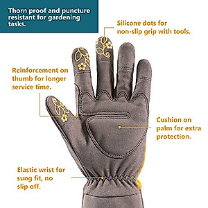 COOLJOB Rose Pruning Garden Gloves for Women Thorn Proof, Heavy Duty Gardening Yard Gloves for Cactus and Ivy, Long Sleeve Puncture Proof for Forearm Elbow Protection, 1 Pair, Orange & Gray, Medium