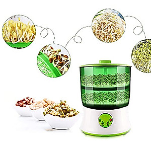 2-Layer Bean Sprouts Machine,110V 60Hz Automatic Intelligence Electronical Healthy Seed Sprouts Maker Function Large Capacity Seed Grow Homemade Also For Radish,Alfalfa,Wheatgrass,Broccoli Sprouts