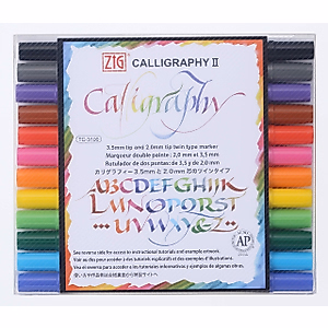 Kuretake ZIG Calligraphy Marker Pens, 12 Colors set, 2mm. & 3.5mm Dual Tip Markers, AP-Certified, Photo-Safe, Acid Free, Lightfast, Odourless, For Beginners, Made in Japan (Water-based dye ink)