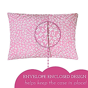 Toddler Pillow with Pillowcase 13x18, Kids Pillow for Sleeping , Toddler Pillow 2 Year Old, Better Neck Support Ergonomic Pillow and Toddler Pillowcase, Best Pillows for Kids (Alphabet Pink)