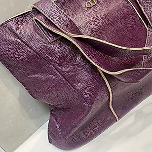 CHERRY CHICK Women's Genuine Cow Skin Tote Bag Large Capacity Soft Handbag Stylish Casual Shoulder Bag Christmas Gift for Mom (Deep Plum-9316)