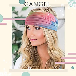 Gangel Boho Headbands Tie Dye Fabric Turban Head Wraps Wide Hair Scarf Yoga Running Hair Accessories for Women and Girls(Pack of 4) (Tie dye)