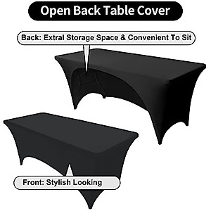FestiCorp Black Fitted Table Cover for 6 Foot Table - Spandex Massage Lash Bed Table Covers 6Ft, Elastic Table Cloths, Open Back Stretch Table Clothes for Party, DJ Table, Banquet, Events, Trade Show