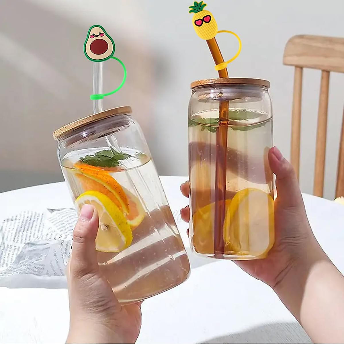 SAMOKA Silicone Straw Cover,10 PCS Straw Tip Cap Reusable Drinking Straw Toppers,Silicone Straw Plugs Reusable Fruit Shape Straw Protector